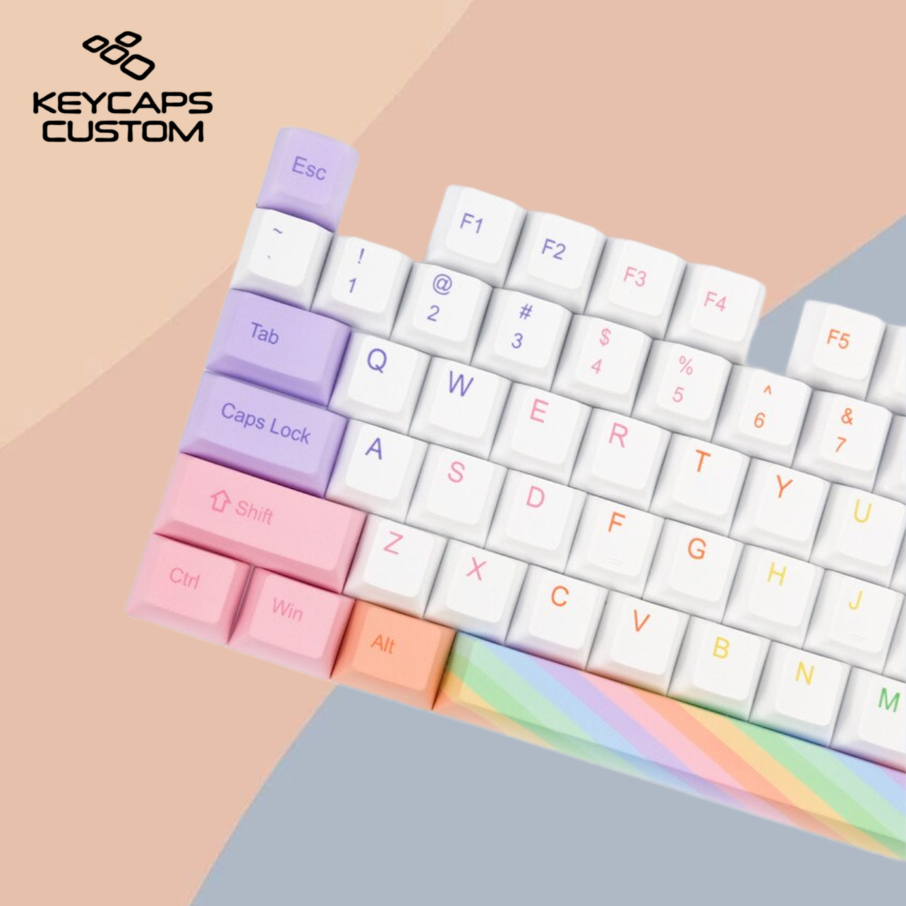 PBT Keycaps With 5 Sides Dye Subbed Rainbow Color Keyboard