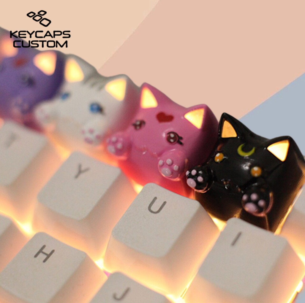3D Resin White Purple Pink Black Cute Cartoon Cat Design Keycap