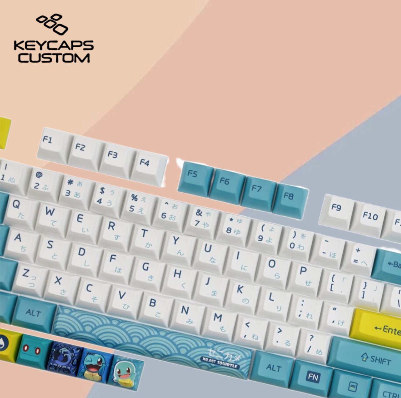 PBT Turtle Cyan white Keycaps Cherry Profile