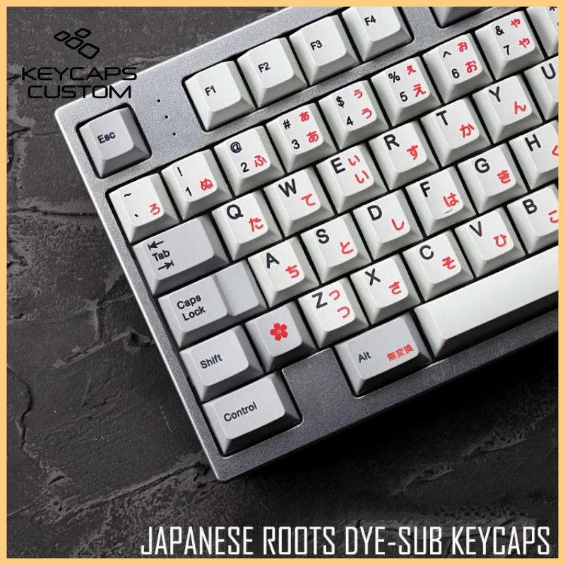 PBT Japanese Double-language Grey and Red keycaps Set