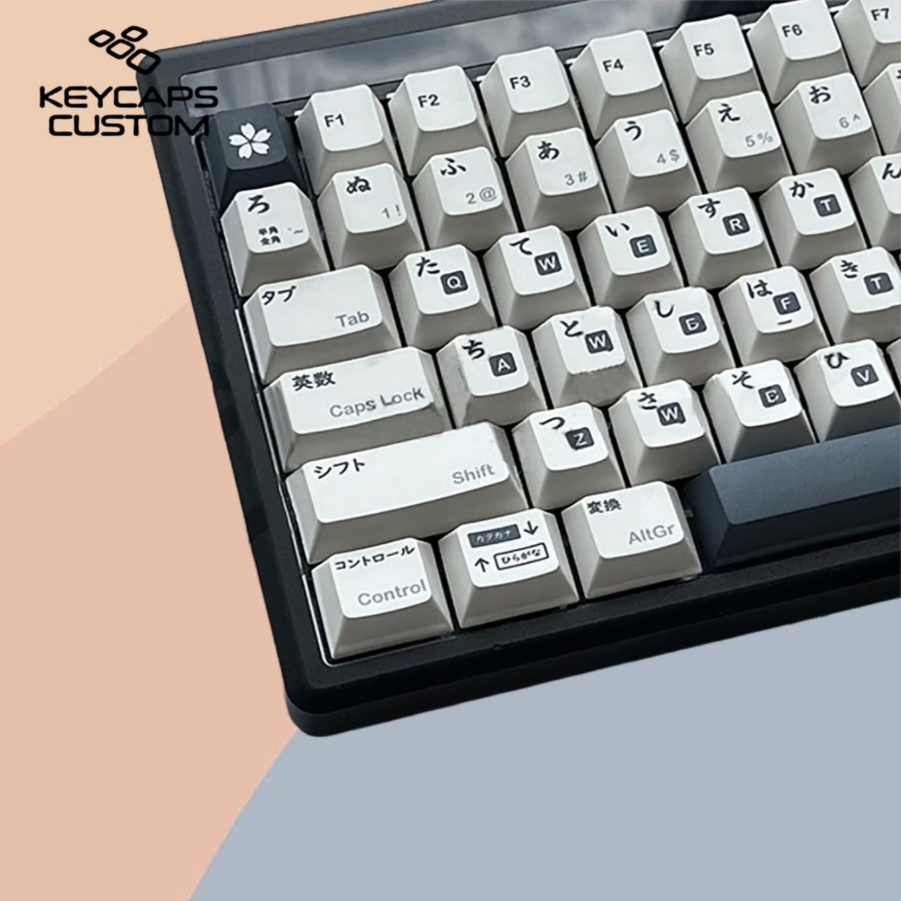 Black White Japanese Mt. Fuji Cherry Blossom Theme Keycap Set