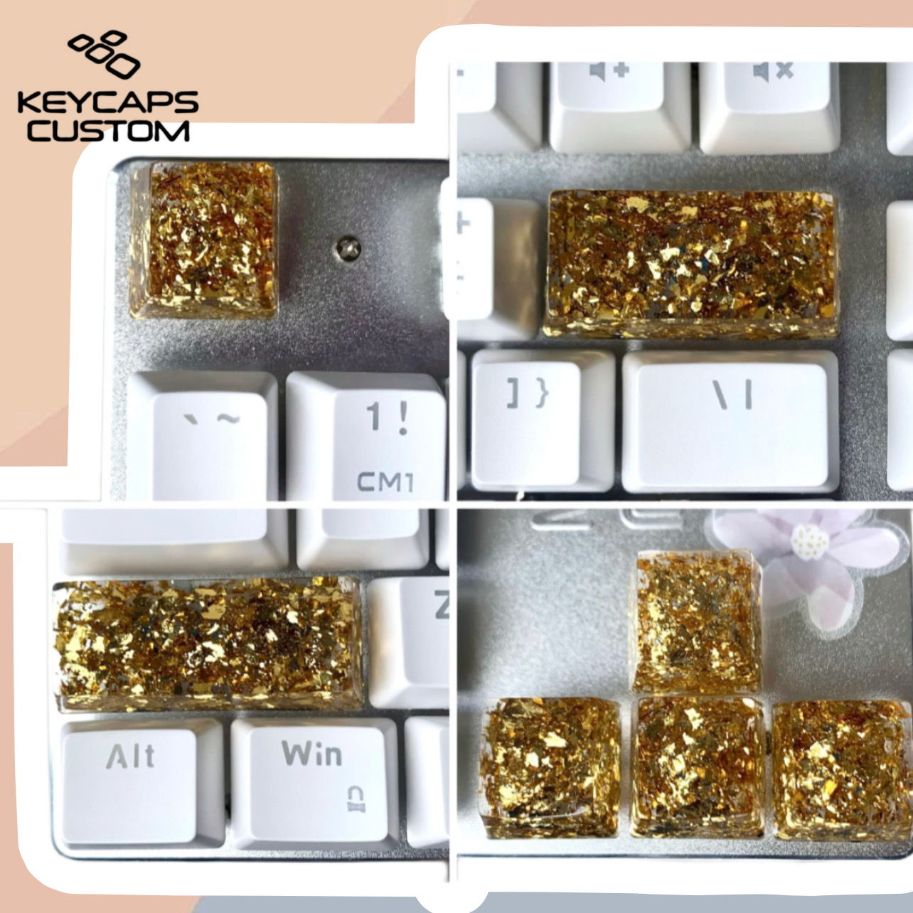Handmade Resin Gold Keycaps Set with Golden Flakes for Mechanical ...
