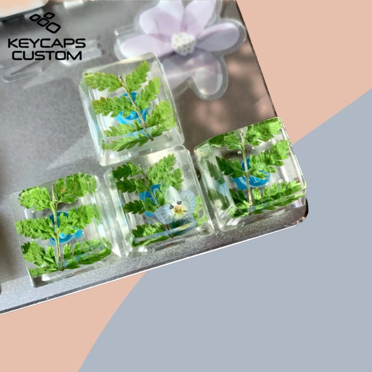Handmade Resin Arrow keys with Fern and Flower Set for Mechanical Keyboard