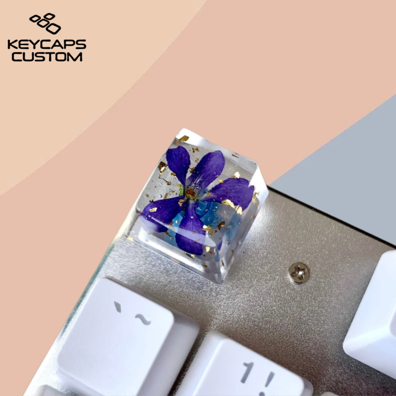 Handmade Resin Esc Keycap with Natural Purple Flower and Golden Flakes ...