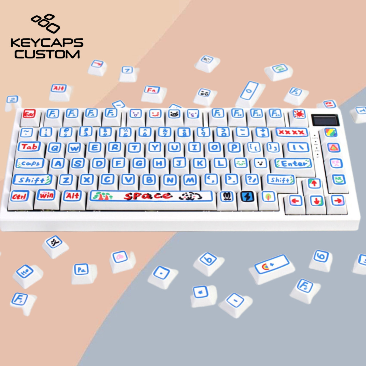 Cute Blue Graffiti XDA PBT Keycap Set for Mechanical Keyboard