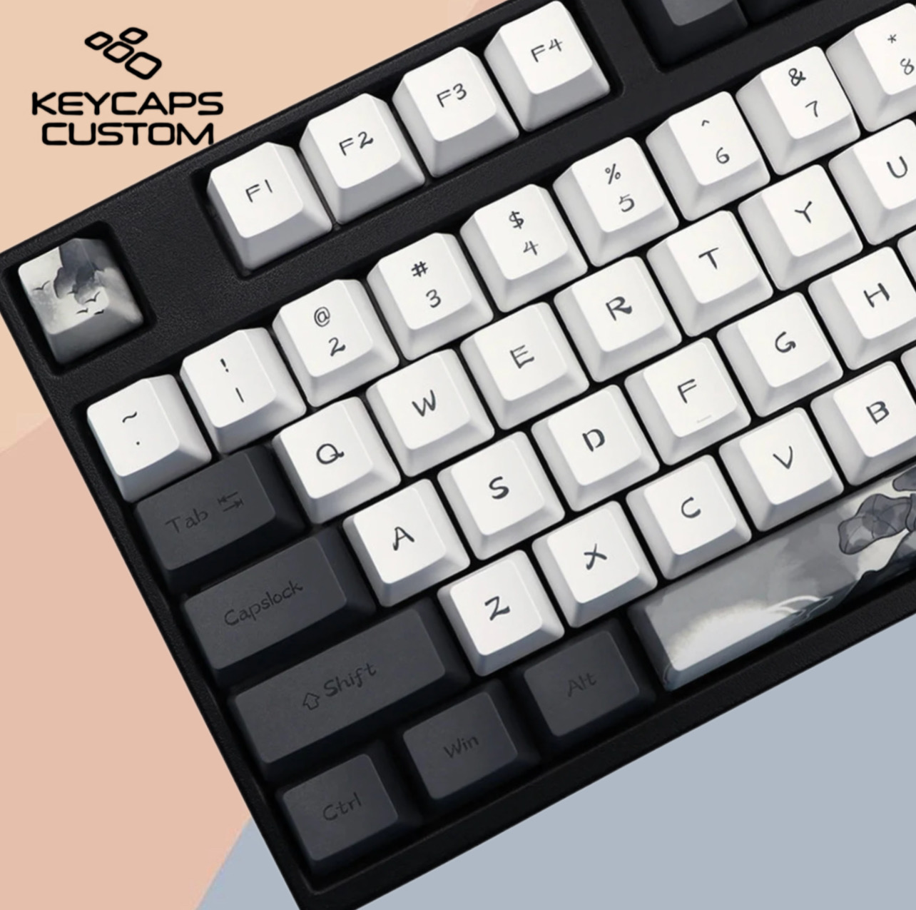 Black and White Lotus Key Cap Set for MX Switches Mechanical Keyboard