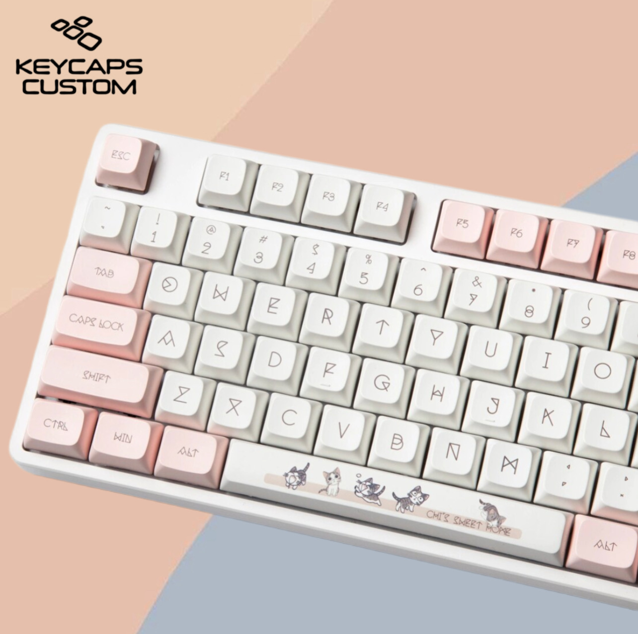 Cute Kawaii Pink Cat XDA Keycaps Set Chat for Mechanical Keyboard