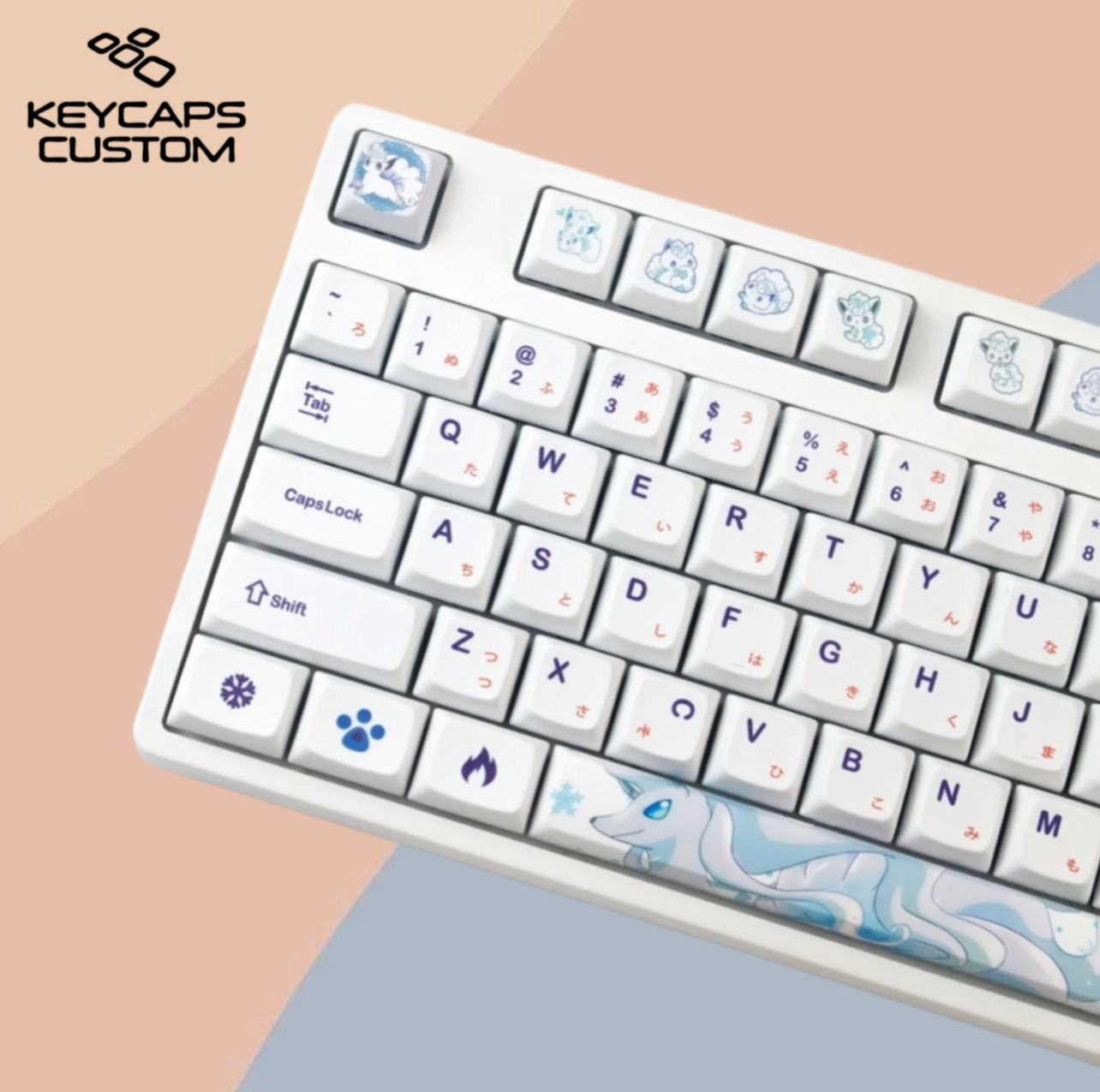 Cute White Six Tailed Fox XDA Keycaps Set for Mechanical Keyboard