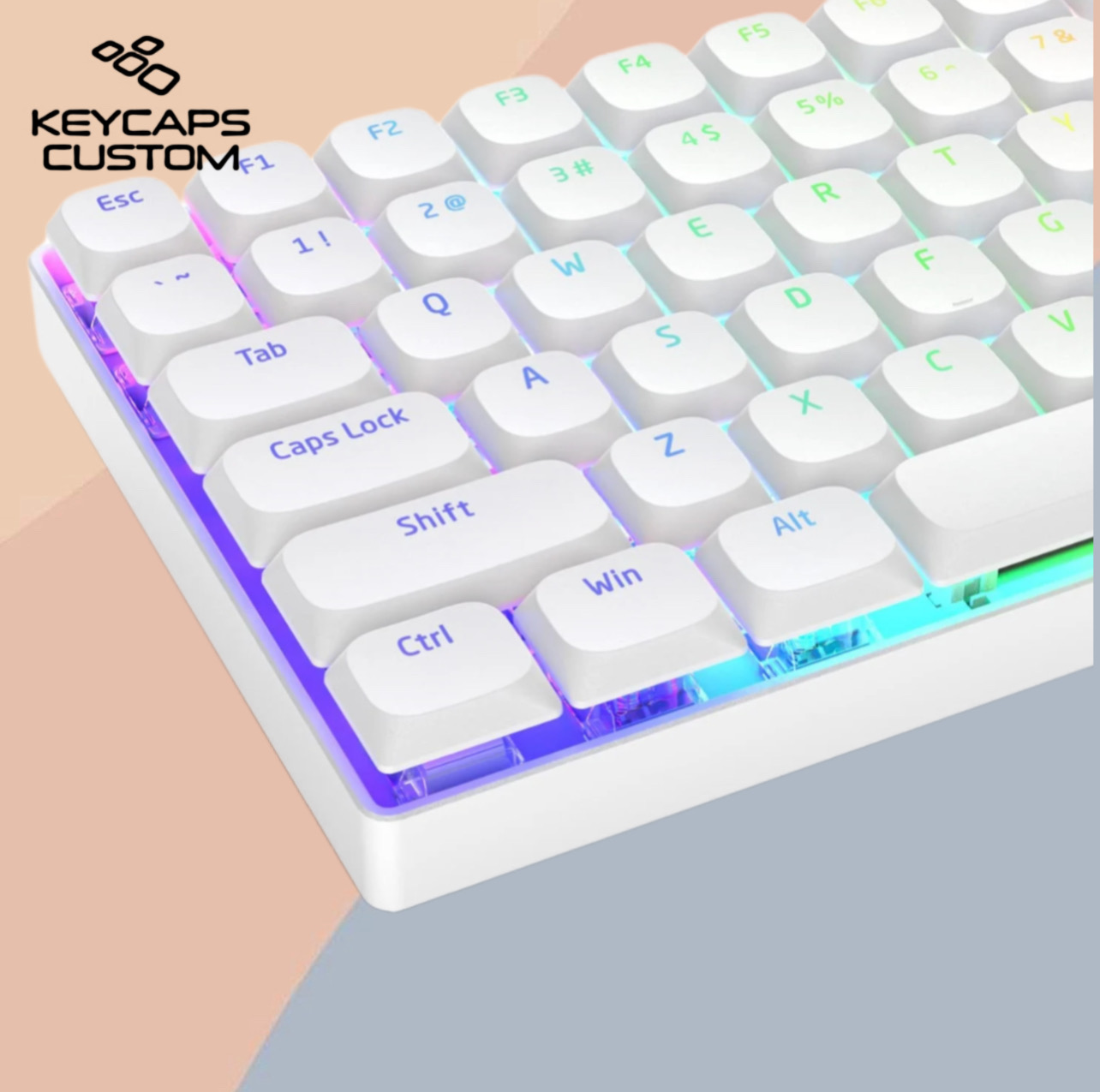 White Low Profile Shine Through Double-Shot PBT Keycaps Set for Cherry ...