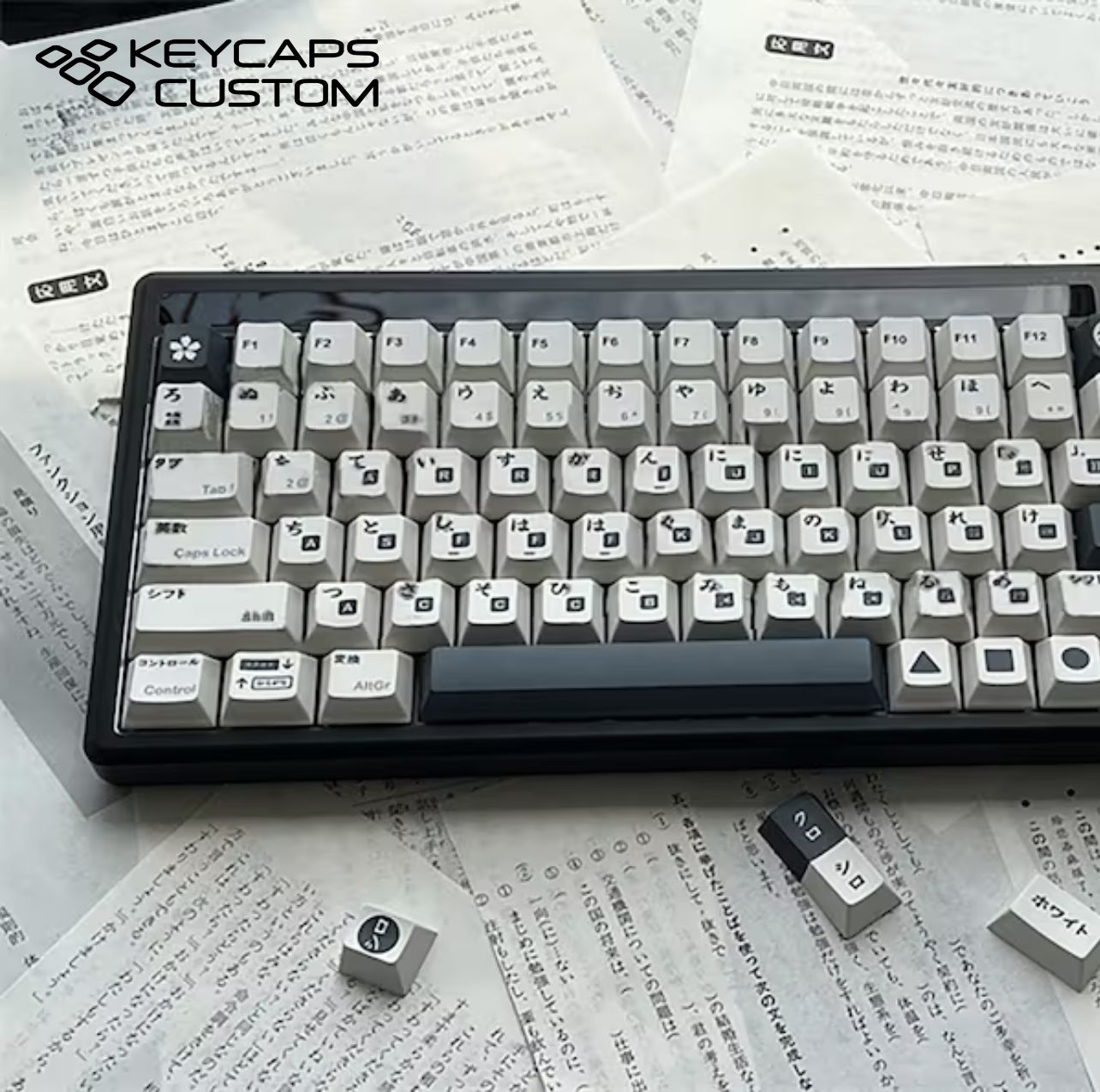 140pcs Mt. Fuji Cherry Blossom Theme Keycap Set, Black White Japanese ...