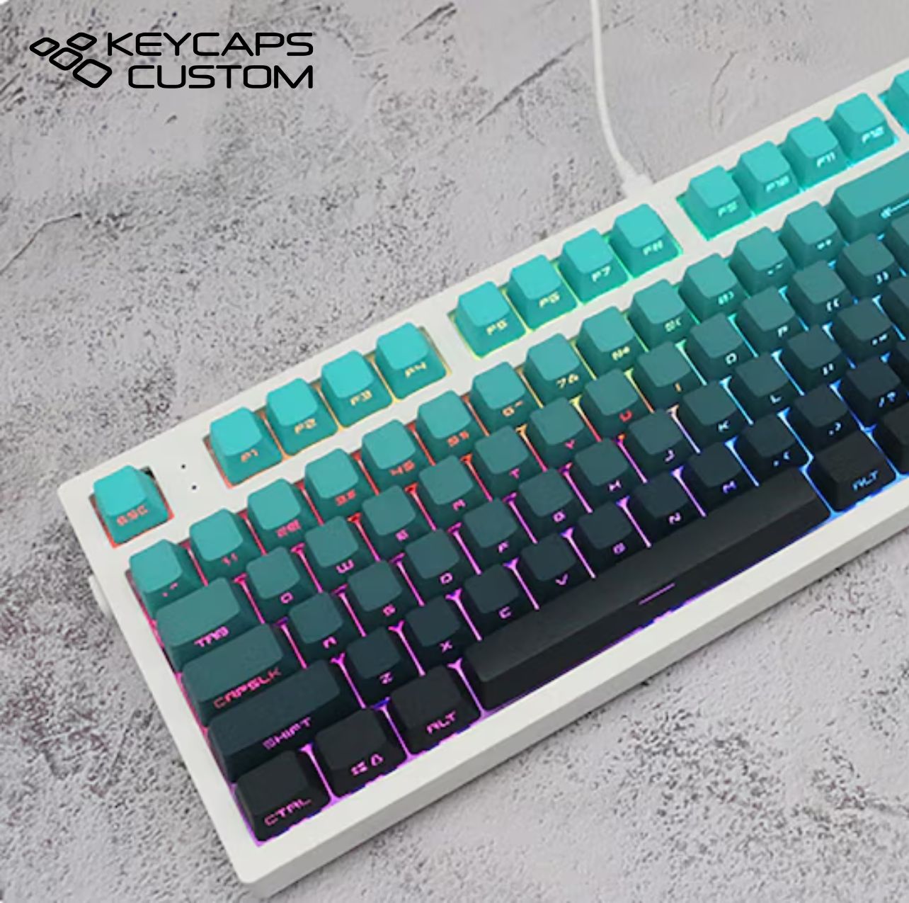 109pcs Gradient Blue Green Translucent Keycap Set, Side Printed Keycaps ...