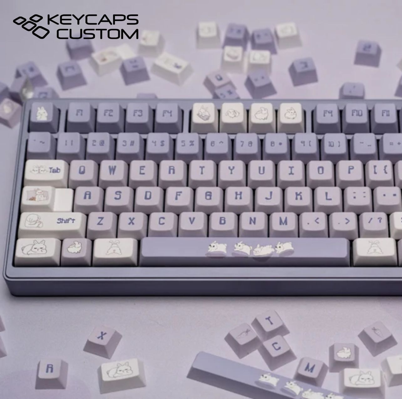 144PCS Kawaii Milky Purple Rabbit Theme Keycaps ,Cute Bunny Keycaps ...