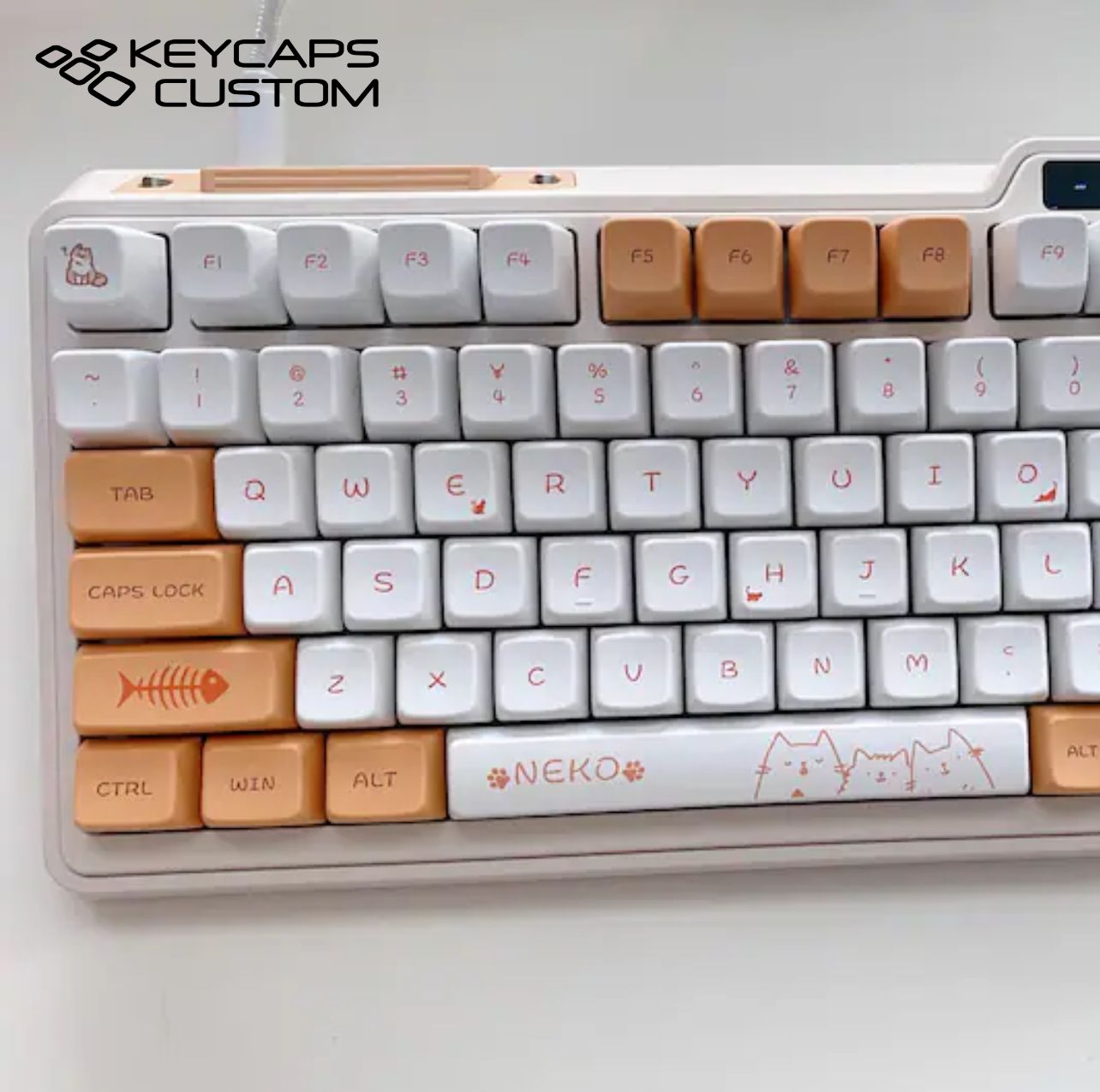 132PCS Orange Cat Theme Keycap Set,Cute Keycap Set,Kawaii Keycap,MDA ...