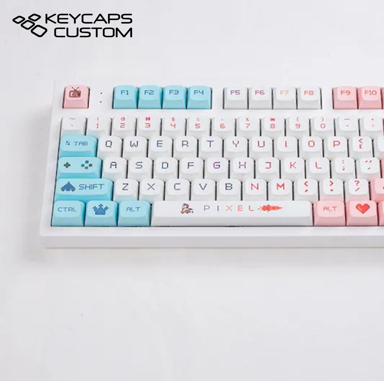 125PCS Pixel Wars Theme Keycap Set, Pink White Blue Keycap, PBT Keycap ...