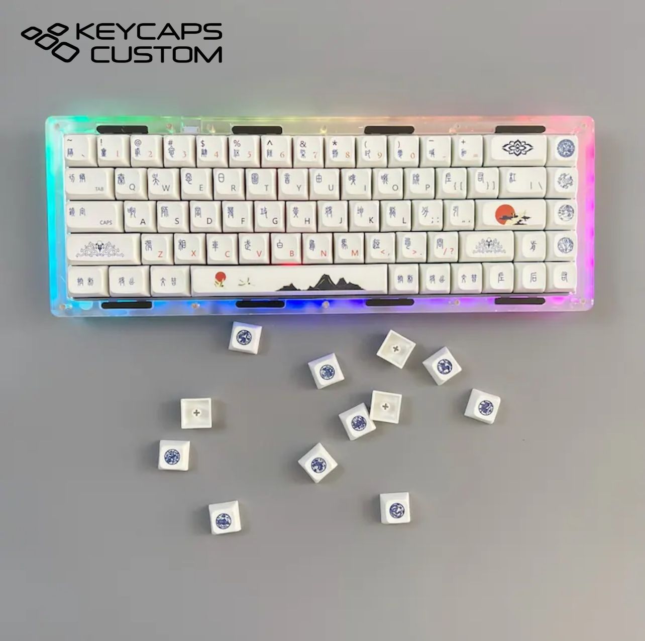 140PCS Vintage Chinese Zodiac Sunset Mountains Theme Keycap Set, PBT ...